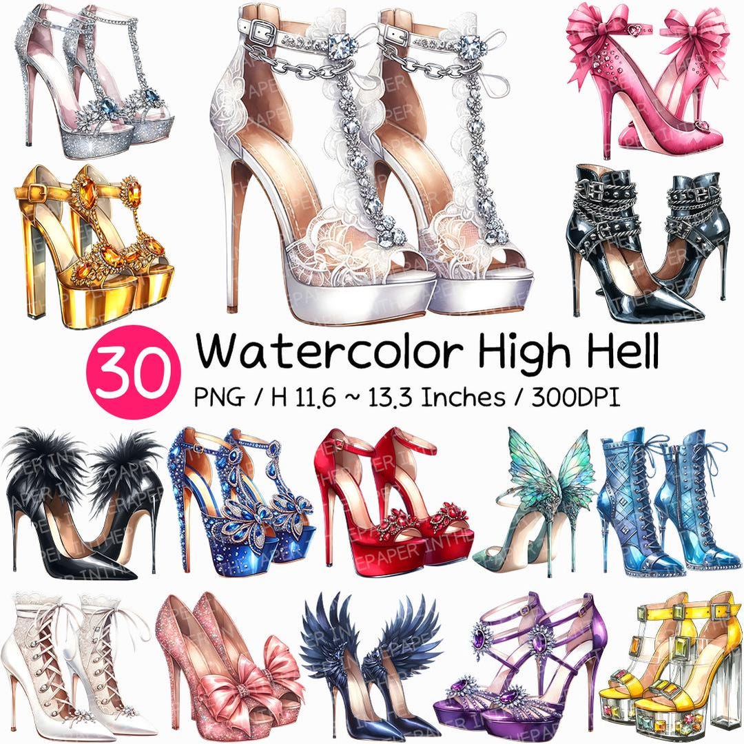 Watercolor High Heels | Fashion Shoe Clip Art Stiletto Platform Boots ...