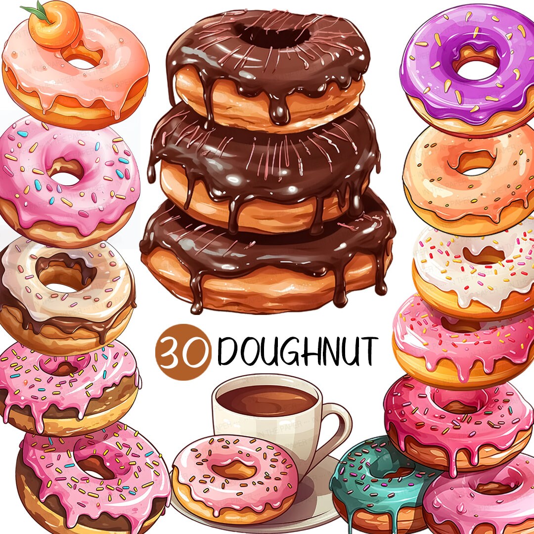Doughnut Clip Art | Cute Donut Kawaii Dessert PNG Chocolate Dripping ...