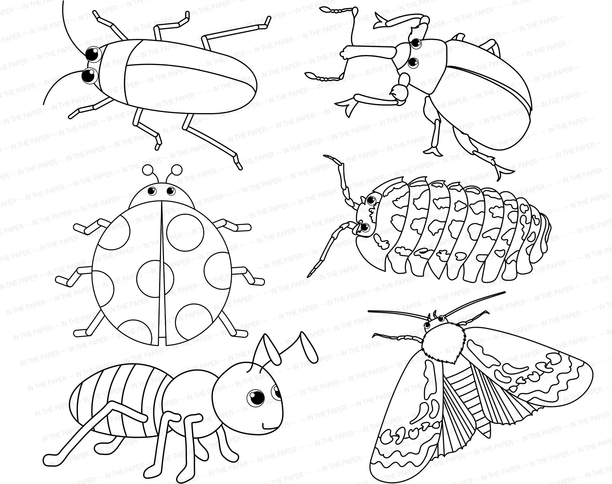 Insect Coloring Pages Bug SVG PNG Cute for Kids Worm Butterfly Cicada ...