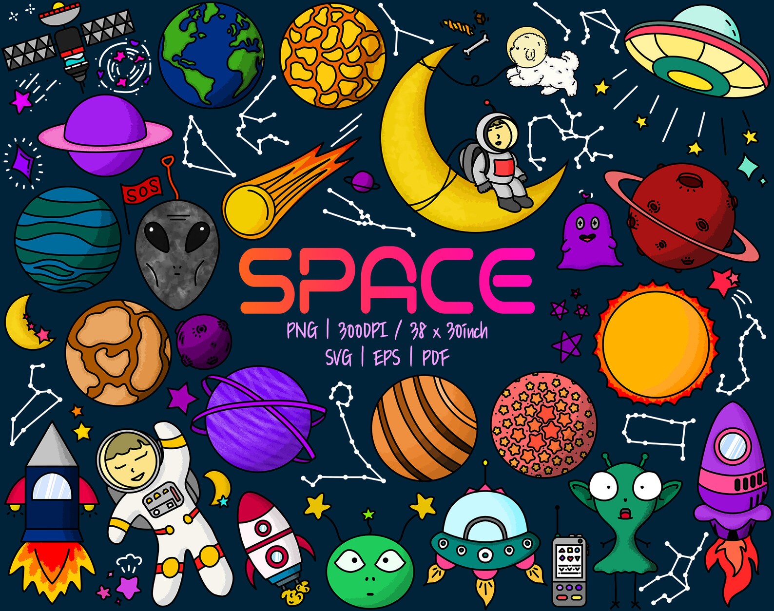 Space PNG SVG, Clip Art, Planets, Spaceship, Galaxy, Alien, Vector ...