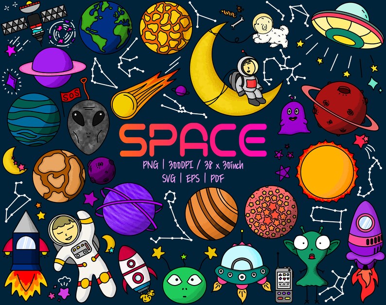 Space PNG SVG, Clip Art, Planets, Spaceship, Galaxy, Alien, Vector ...