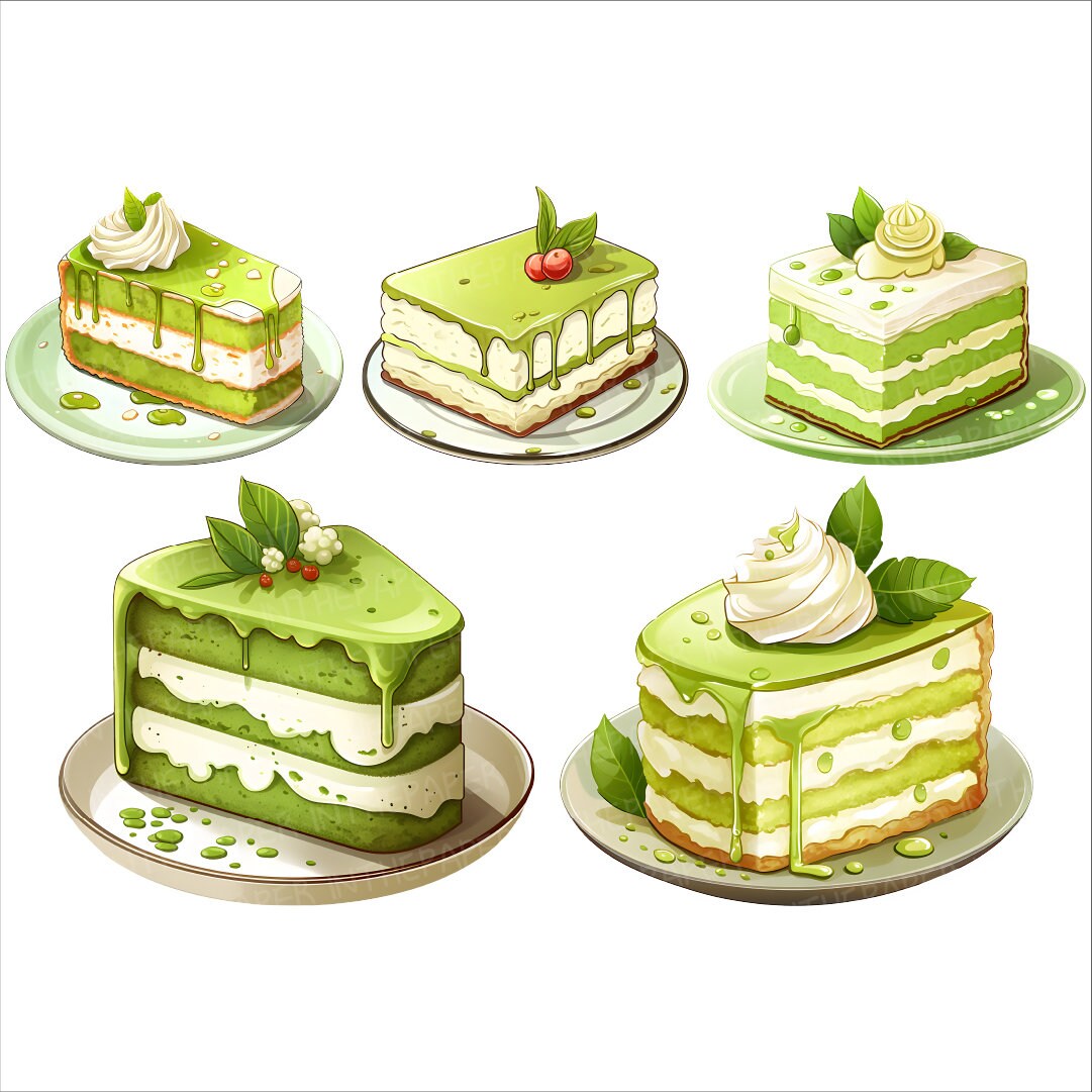 Matcha Cake PNG Green Tea Dessert Berry Flower Leave Clip Art Piece ...