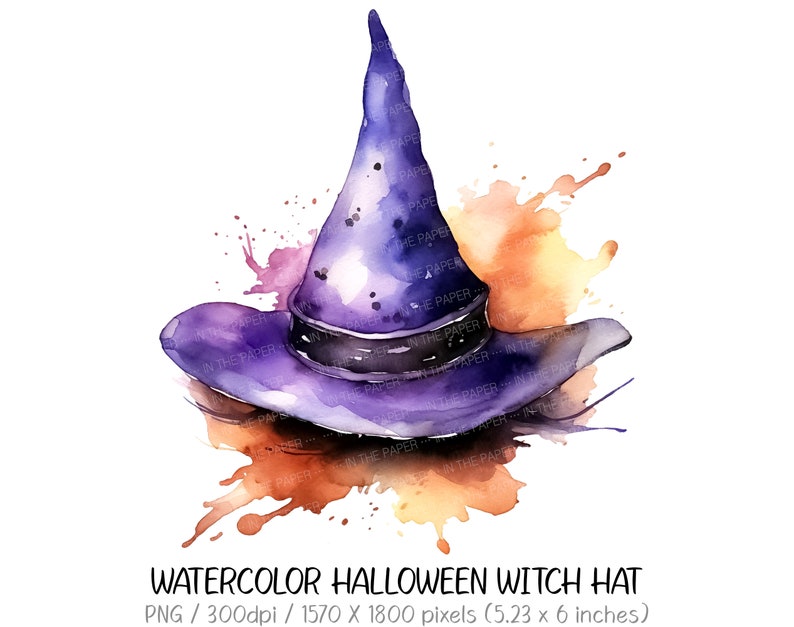 Watercolor Halloween Witch Hat PNG Clip Art Magic - Etsy