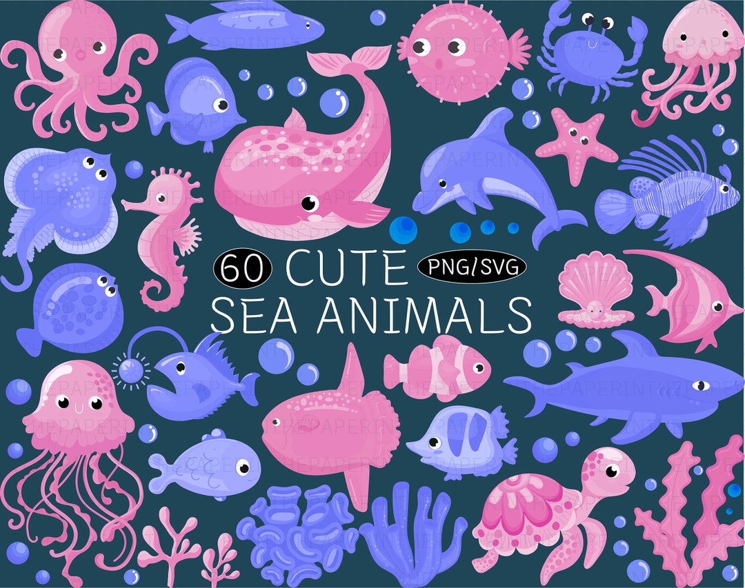 Buy Sea Animals SVG Cute Fish PNG, Shark, Clip Art, Stingray, Octopus ...