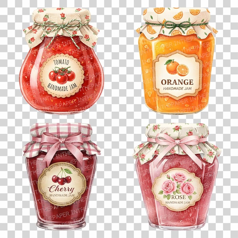 Handmade Jam Bottle | Watercolor Clipart PNG Cute Rose Earl Gray Nut ...