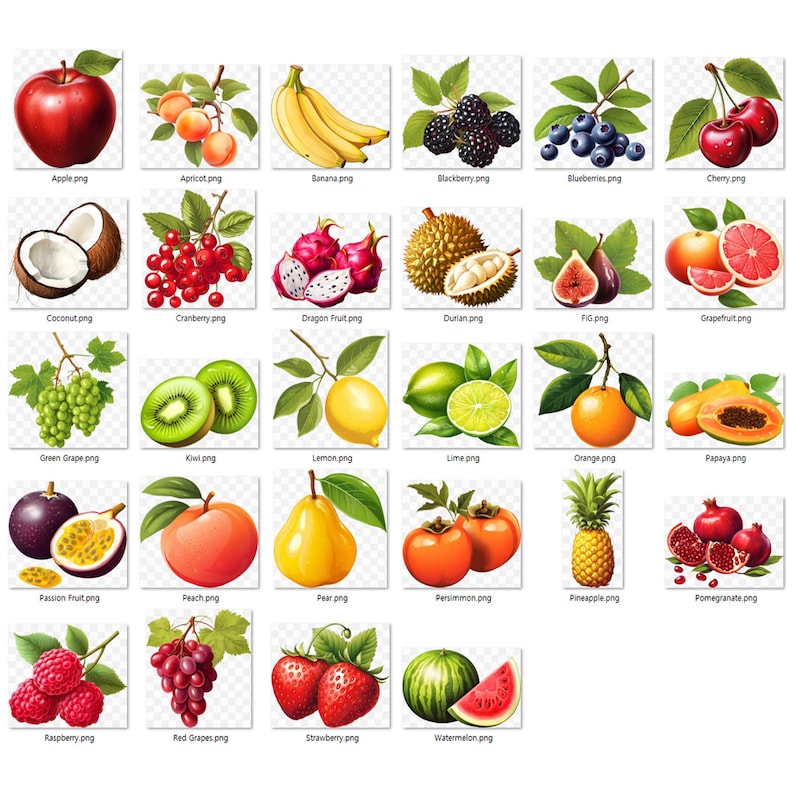 Fruit PNG | Summer Clip Art FIG Lime Kiwi Lemon Peach Red Apple Duria ...