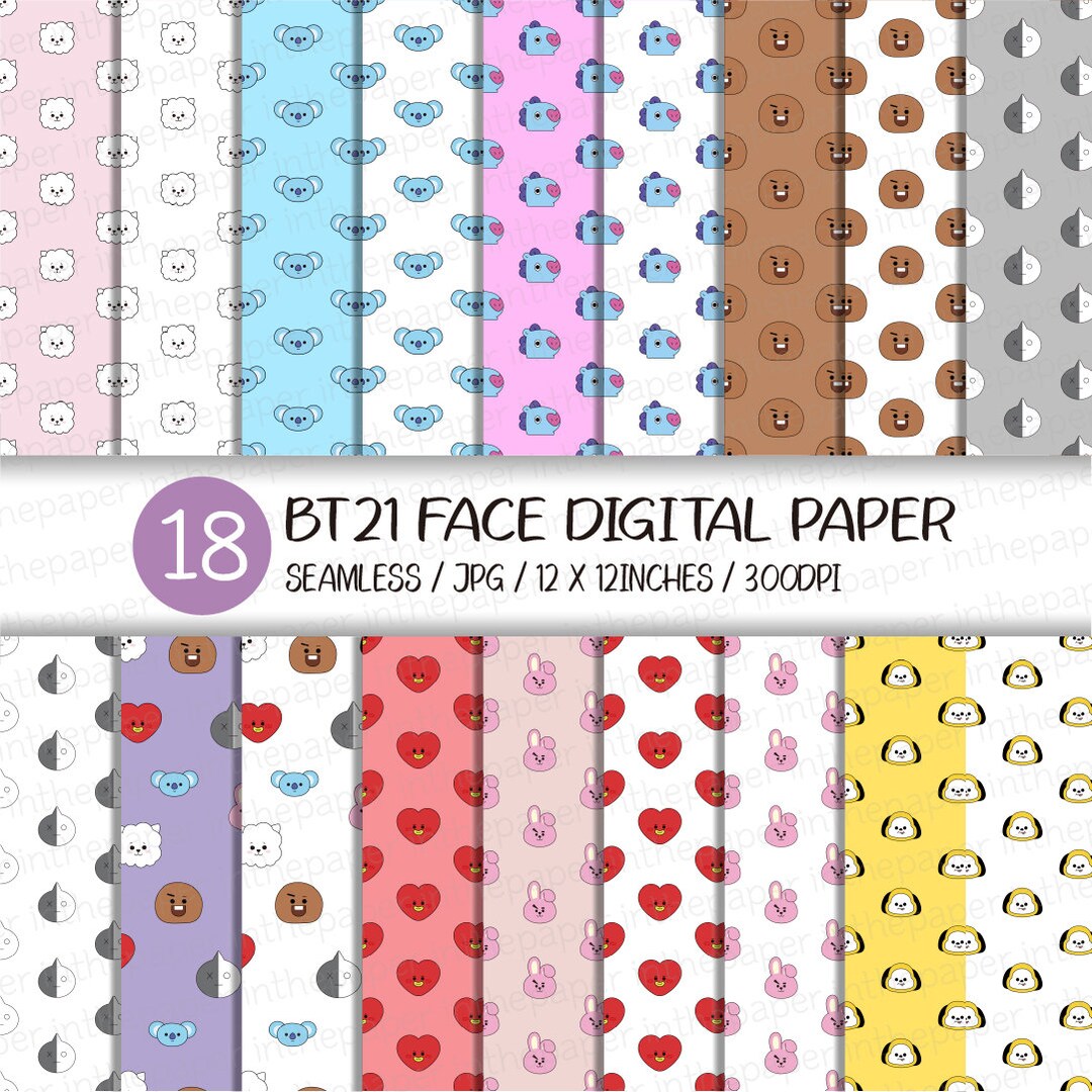 BT21 Face Digital Paper Seamless Background Scrapbook BTS Pattern Army ...