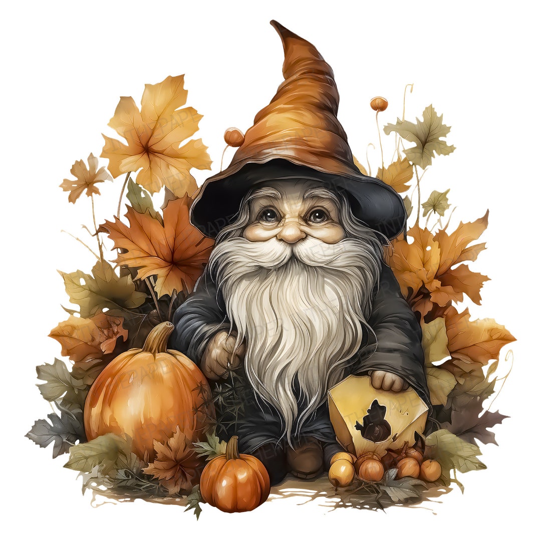 Whimsical Autumn Wizard Sitting Among Fall Leaves Pumpkins - Etsy