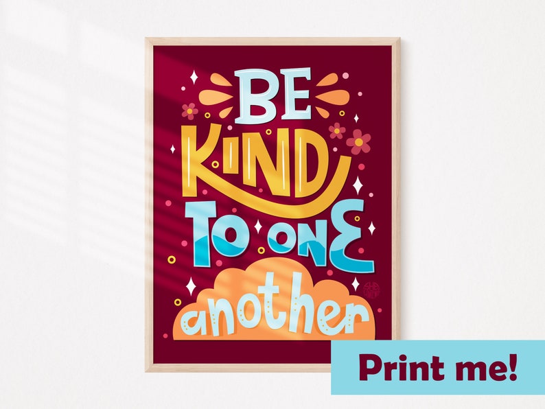 Printable Wall Art Be Kind One Another School Classroom Poster Kids ...