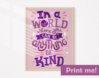 Printable Wall Art Be Kind One Another School Classroom Poster Kids ...