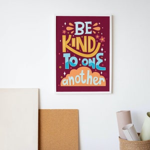 Printable Wall Art Be Kind One Another School Classroom Poster Kids ...