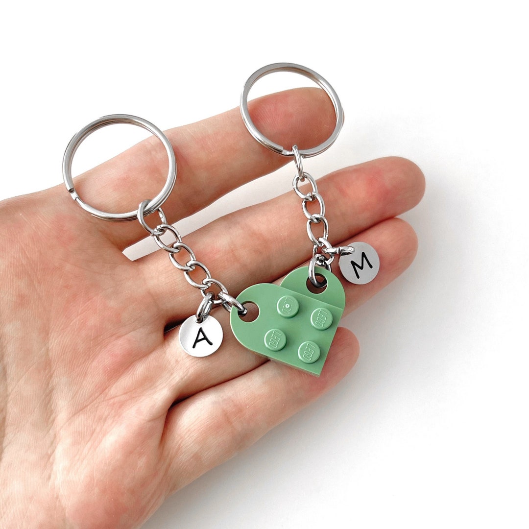 Heart Keychain Set Made With Authentic LEGO® Bricks, INITIALS Matching ...