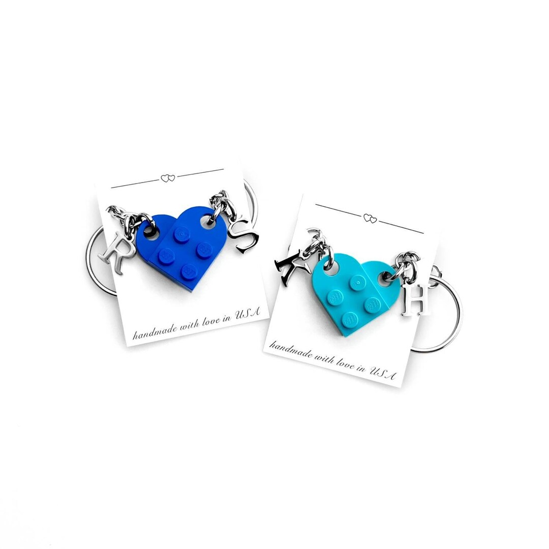 Matching Heart Keychains With Initials, Made With Real LEGO® Bricks ...