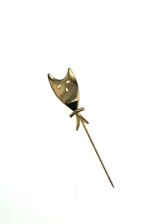 Unusual Vintage Cat Stick Figure Minimalist Gold Tone… - Gem