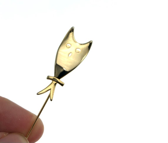 Unusual Vintage Cat Stick Figure Minimalist Gold Tone… - Gem