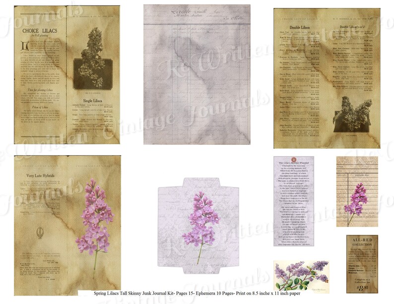 Printable Lilac Tall Skinny Junk Journal Kit. Printable Lilac Journal ...