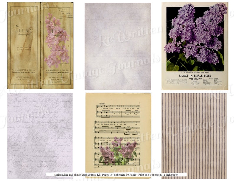 Printable Lilac Tall Skinny Junk Journal Kit. Printable Lilac Journal ...