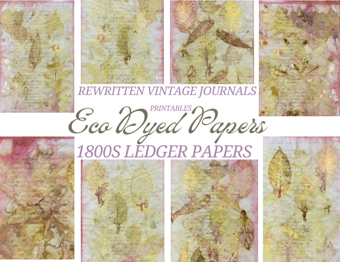 Eco Prints/ 1800s Ledger Paper Eco Prints/ 8 Prints/ PRINTABLES/ Botanical Script/ Pastel/ Junk ...
