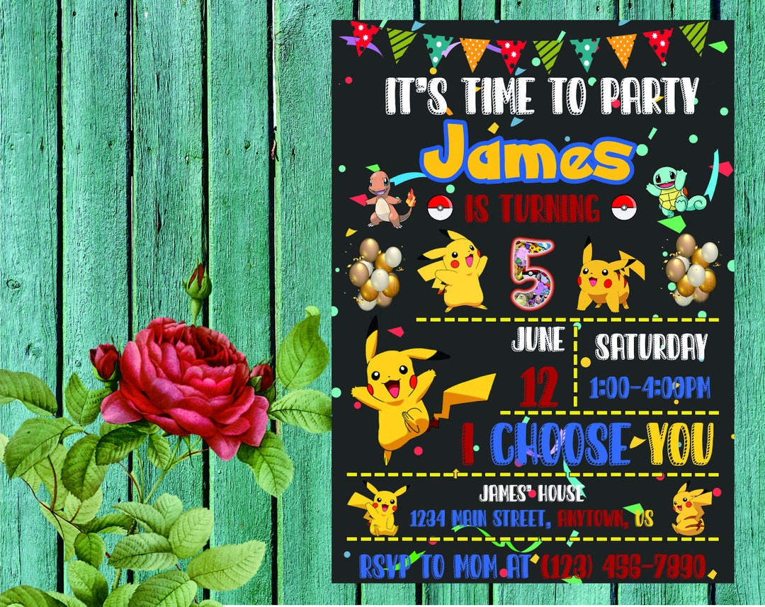 Pikachu Invitation, Pikachu Birthday Party, Pikachu Personalized ...