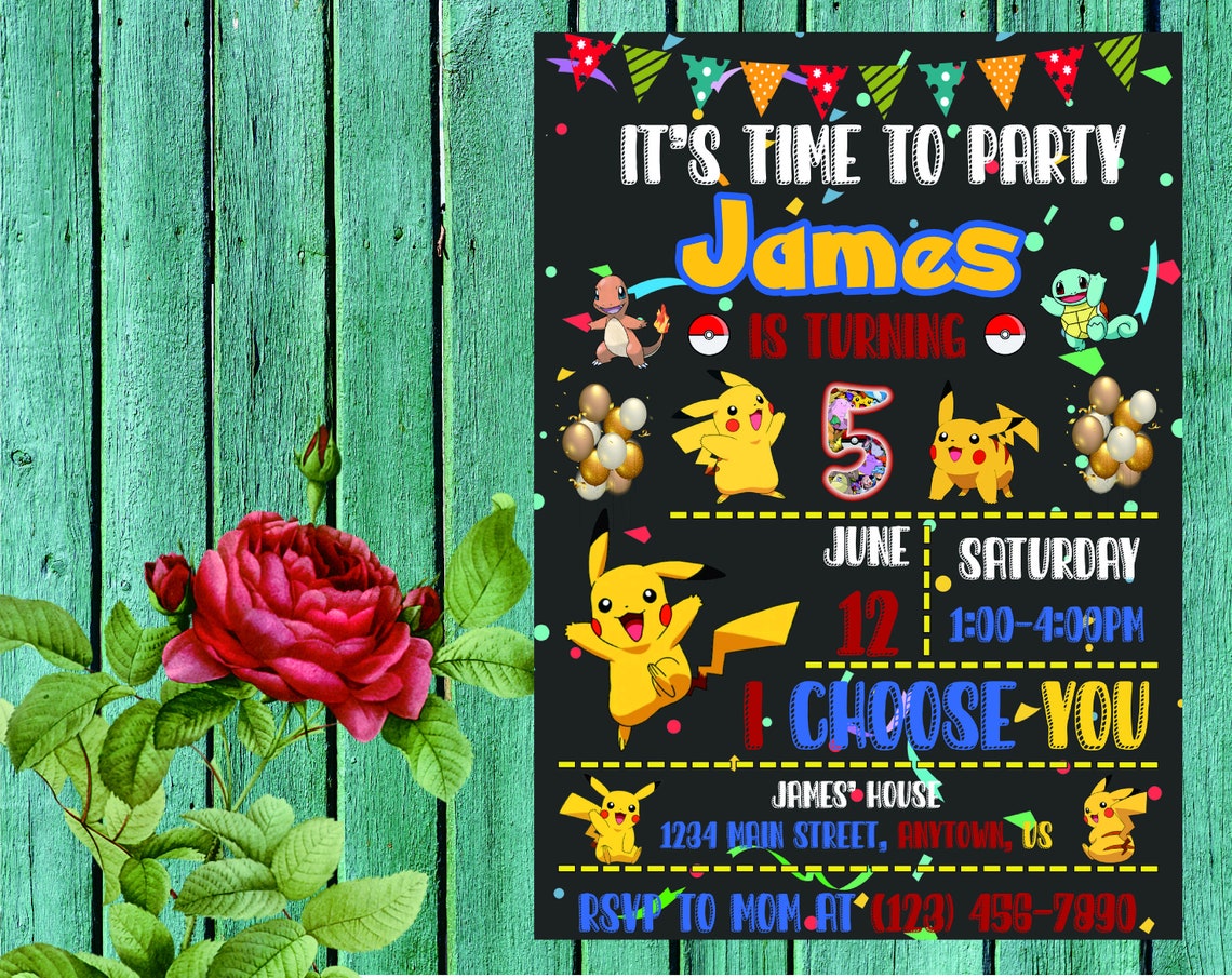 Pikachu Invitation, Pikachu Birthday Party, Pikachu Personalized ...