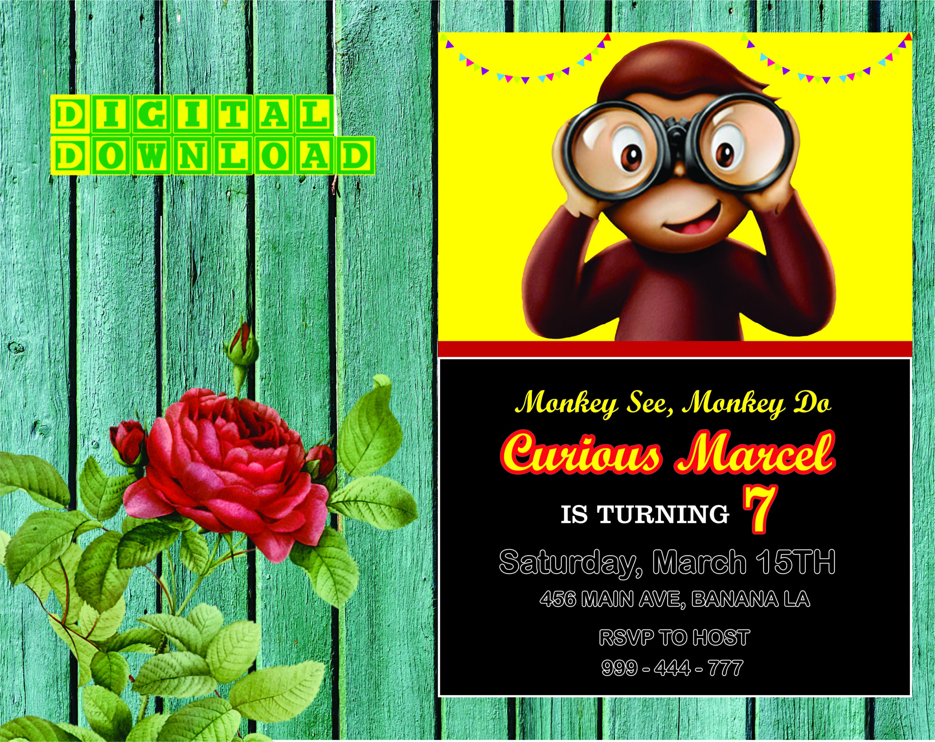 Curious George Invitation, Curious George Birthday Party, Curious ...