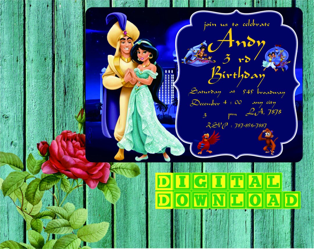Aladdin Invitation, Aladdin Birthday Party, Aladdin Personalized ...