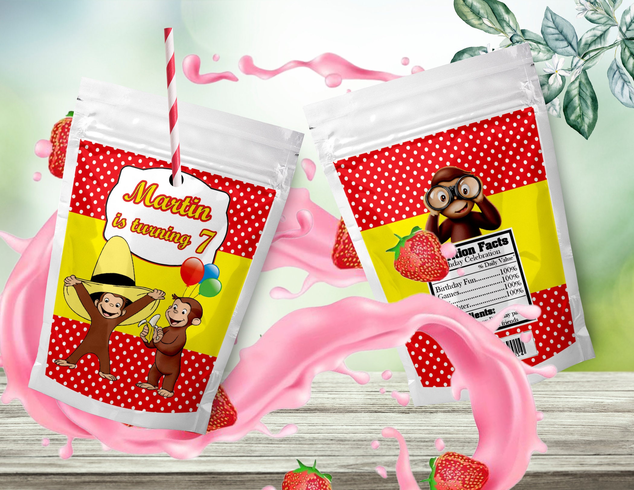 Curious George Capri Sun Label, Curious George Juice Pouch Label ...