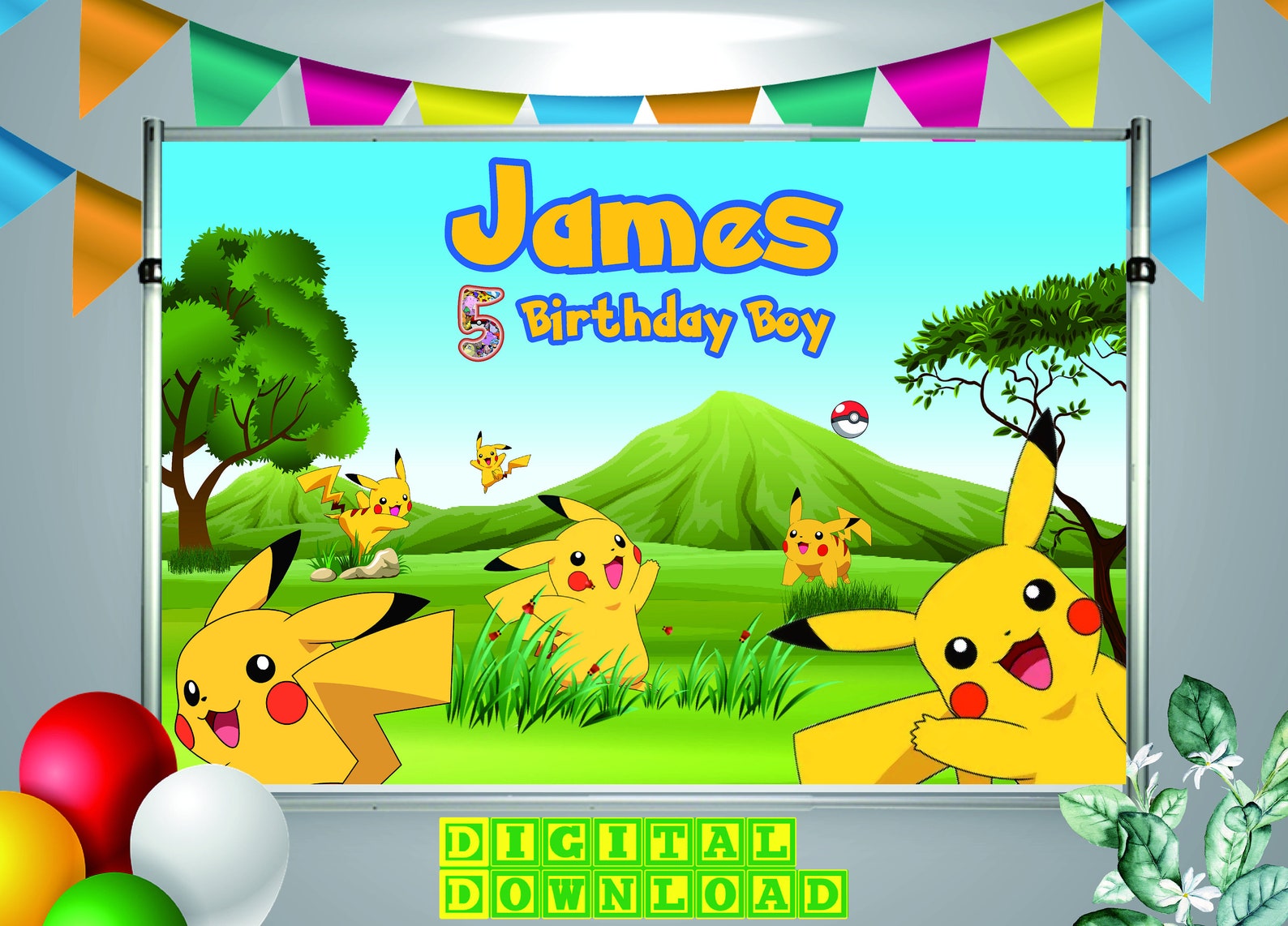 Pikachu Backdrop, Pikachu Birthday Backdrop, Pikachu Banner, Pikachu ...