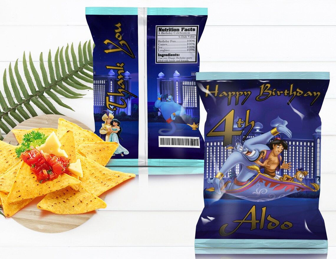 Aladdin Chip Bag Label, Aladdin Snack Bag, Aladdin Party Treats ...