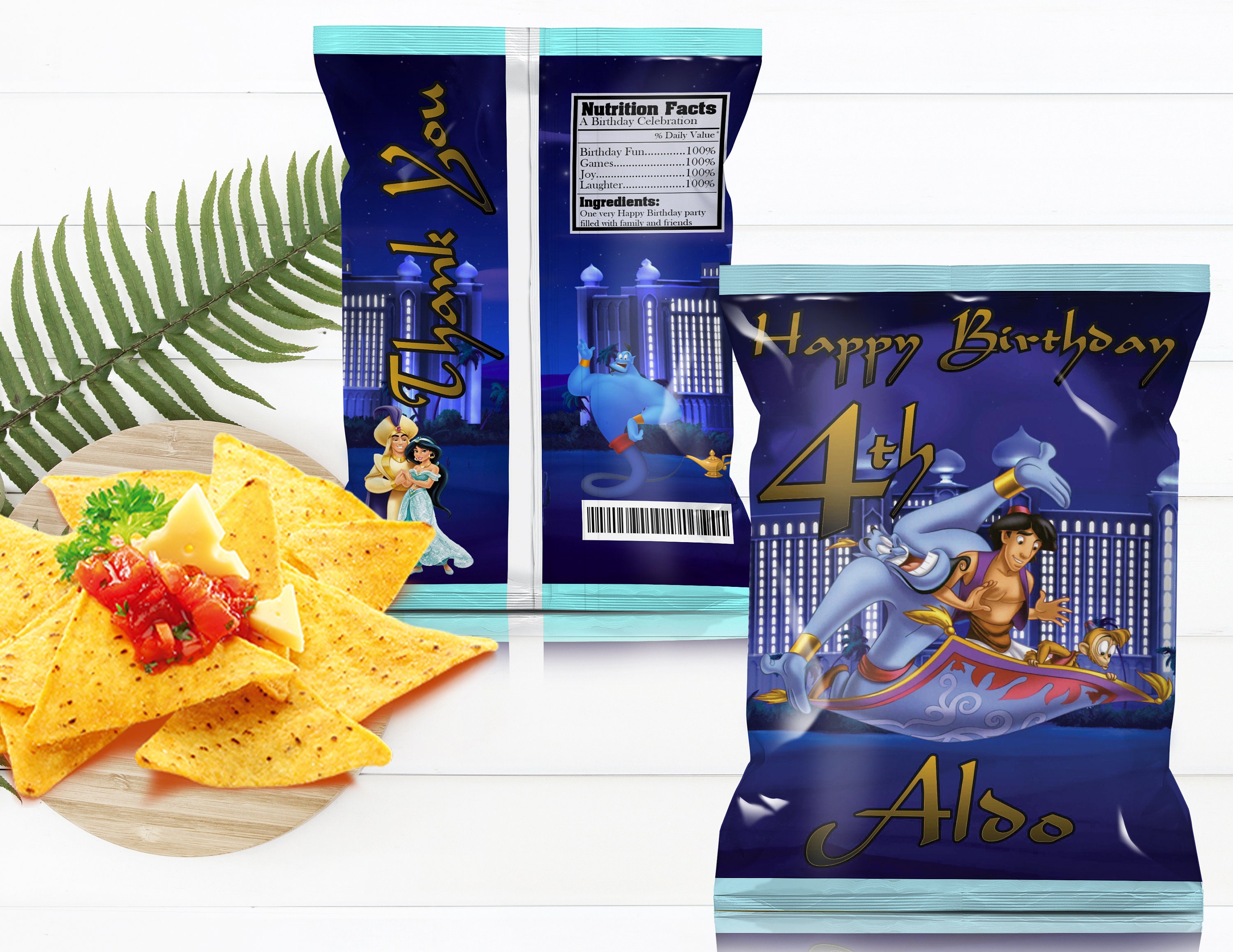 Aladdin Chip Bag Label, Aladdin Snack Bag, Aladdin Party Treats ...