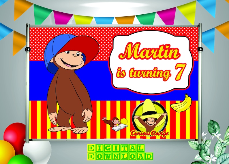 Curious George Backdrop, Curious George Birthday Backdrop, Banner ...