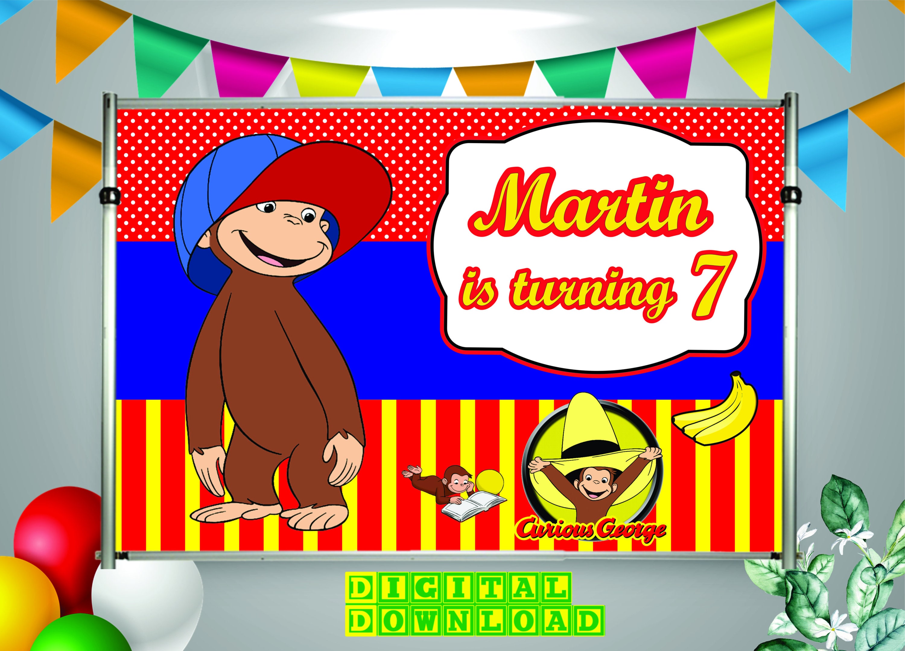 Curious George Backdrop, Curious George Birthday Backdrop, Banner ...