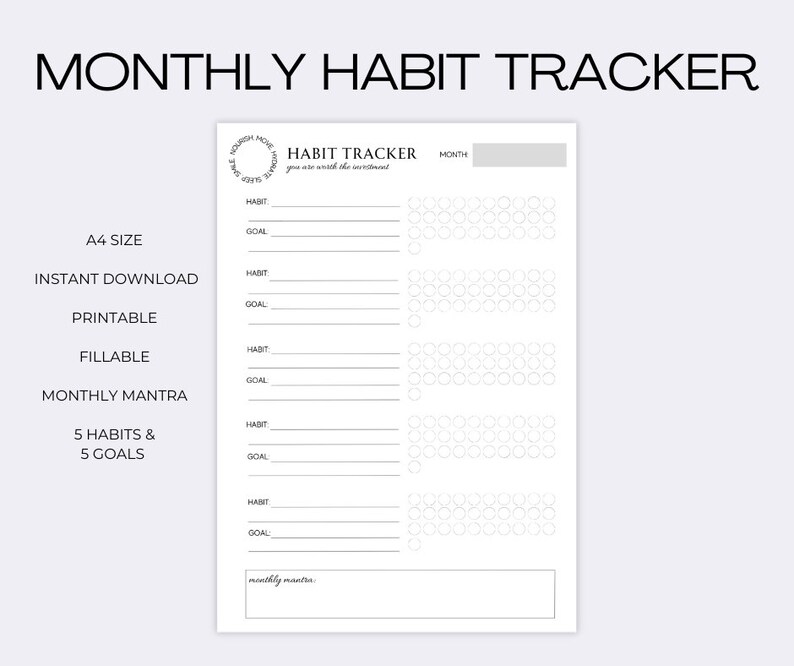 Monthly Habit Tracker Printable and Instant Download A4 Portrait Design ...