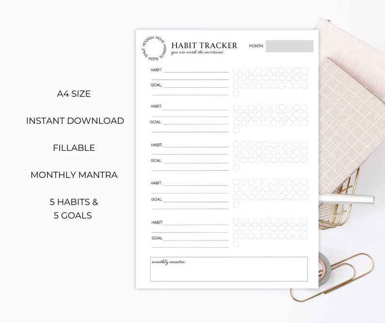 Monthly Habit Tracker Printable and Instant Download A4 Portrait Design ...