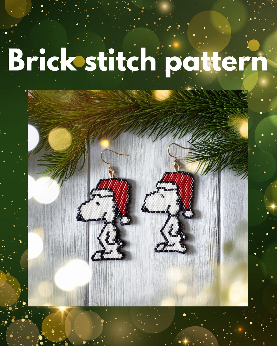 Snoopy Christmas Beaded Earrings Pattern, Brick Stitch PDF, Bead ...