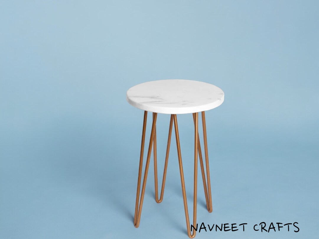 Plant Stand White Marble Garden Table With Metal Hairpin Legs for Multi ...