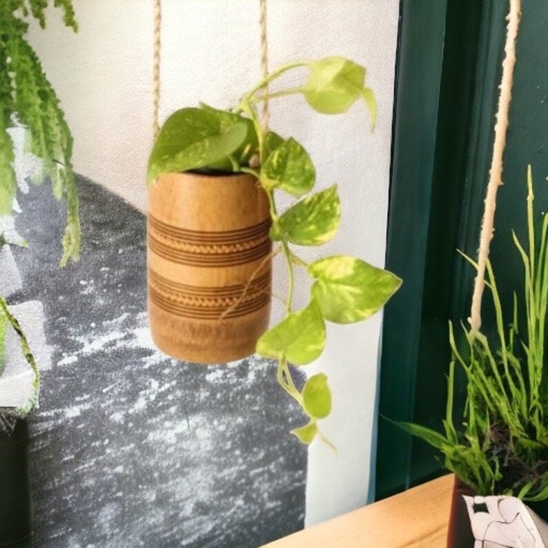 Bamboo Mini Hanging Planter Hanging Planter Indoor & Outdoor Plant ...