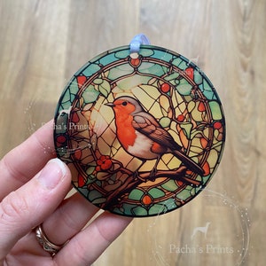 Stained Glass Acrylic Robin Sun Catcher, When Robins Are Near, Robin ...