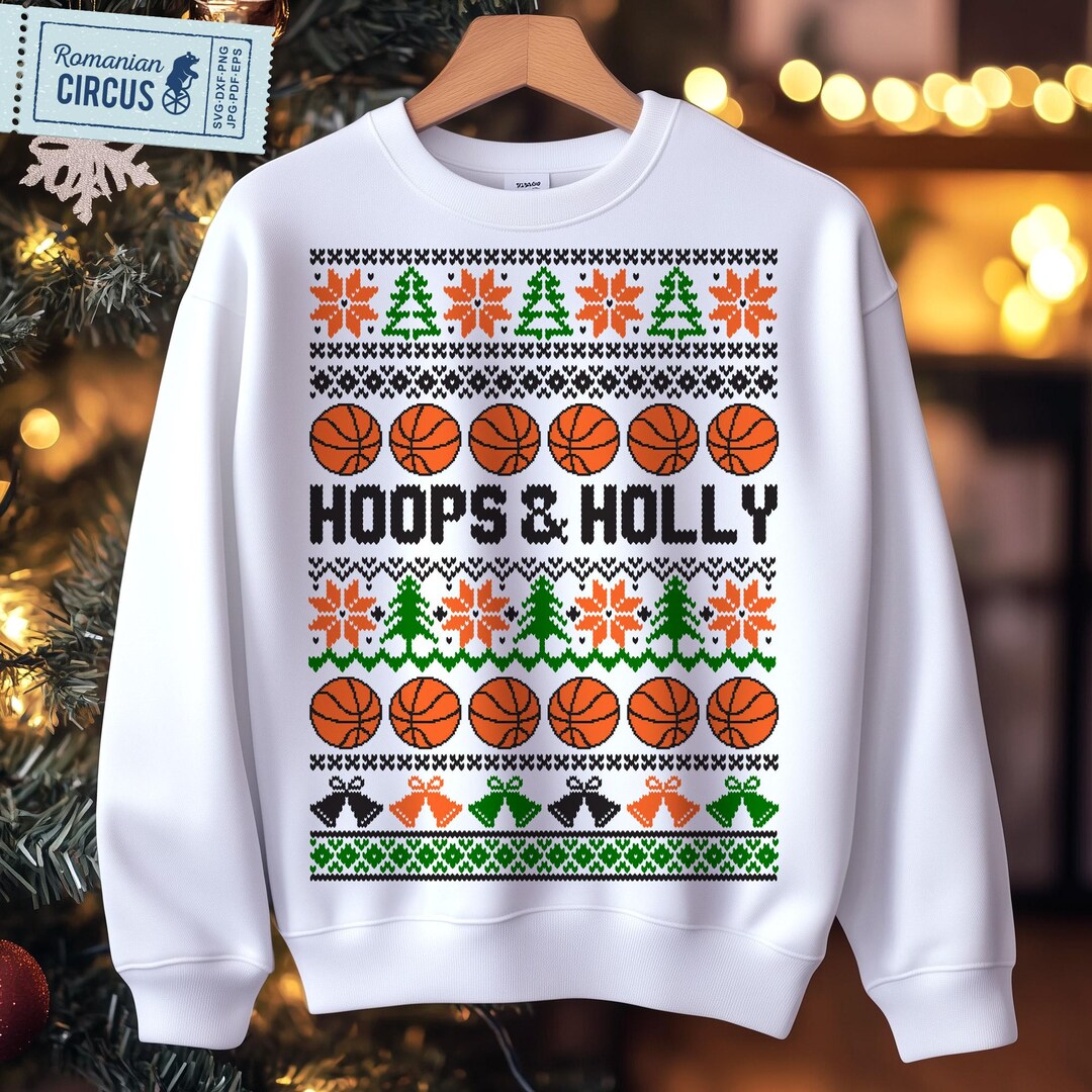Hoops and Holly Svg, Png, Basketball Ugly Sweater Svg, Christmas ...