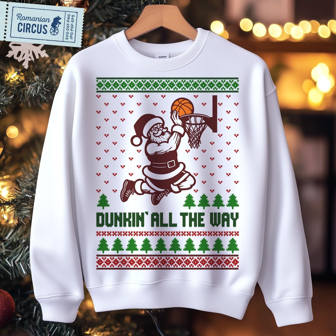 Dunking All the Way Svg, Png, Christmas Basketball Svg, Ugly Sweater ...