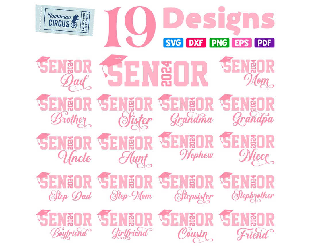 Pink Senior Svg Bundle, Png, Senior 2024 Family Bundle, Girl Senior ...