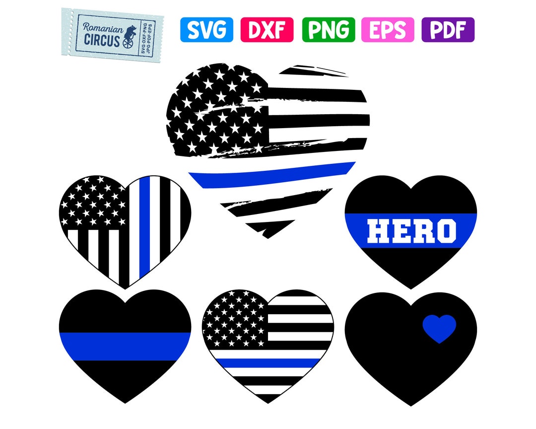 Thin Blue Line Heart Svg Bundle, 6 Blue Line Designs Svg, Png, Dxf ...