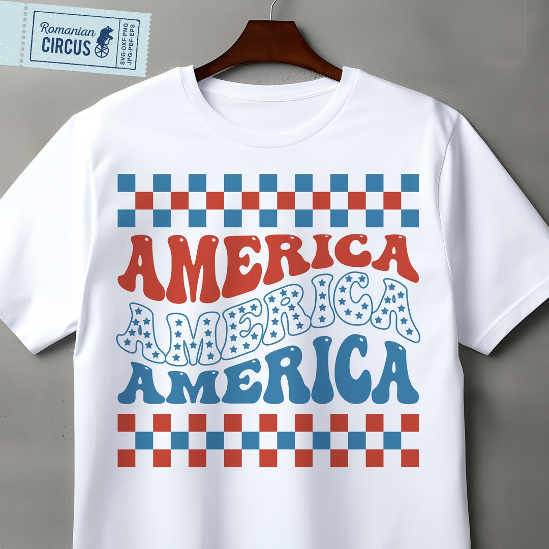 America SVG, PNG, Stacked Wavy America Svg, Checkered Retro Design, USA ...