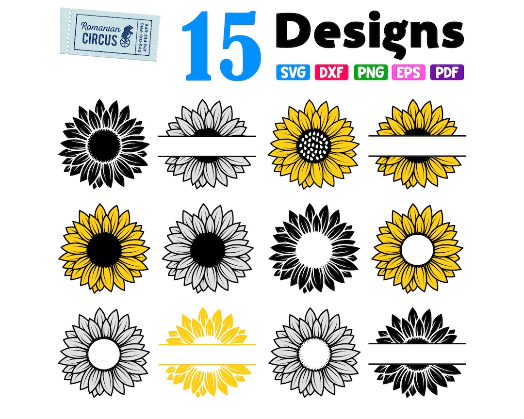 Sunflower Svg, Sunflower Png, Sunflower Monogram Svg, Split Sunflower ...