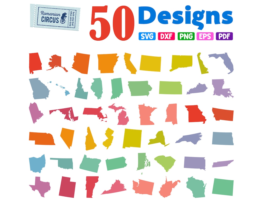 50 USA State Shapes Svg Bundle, Png, State Key Chain Svg, US of America ...