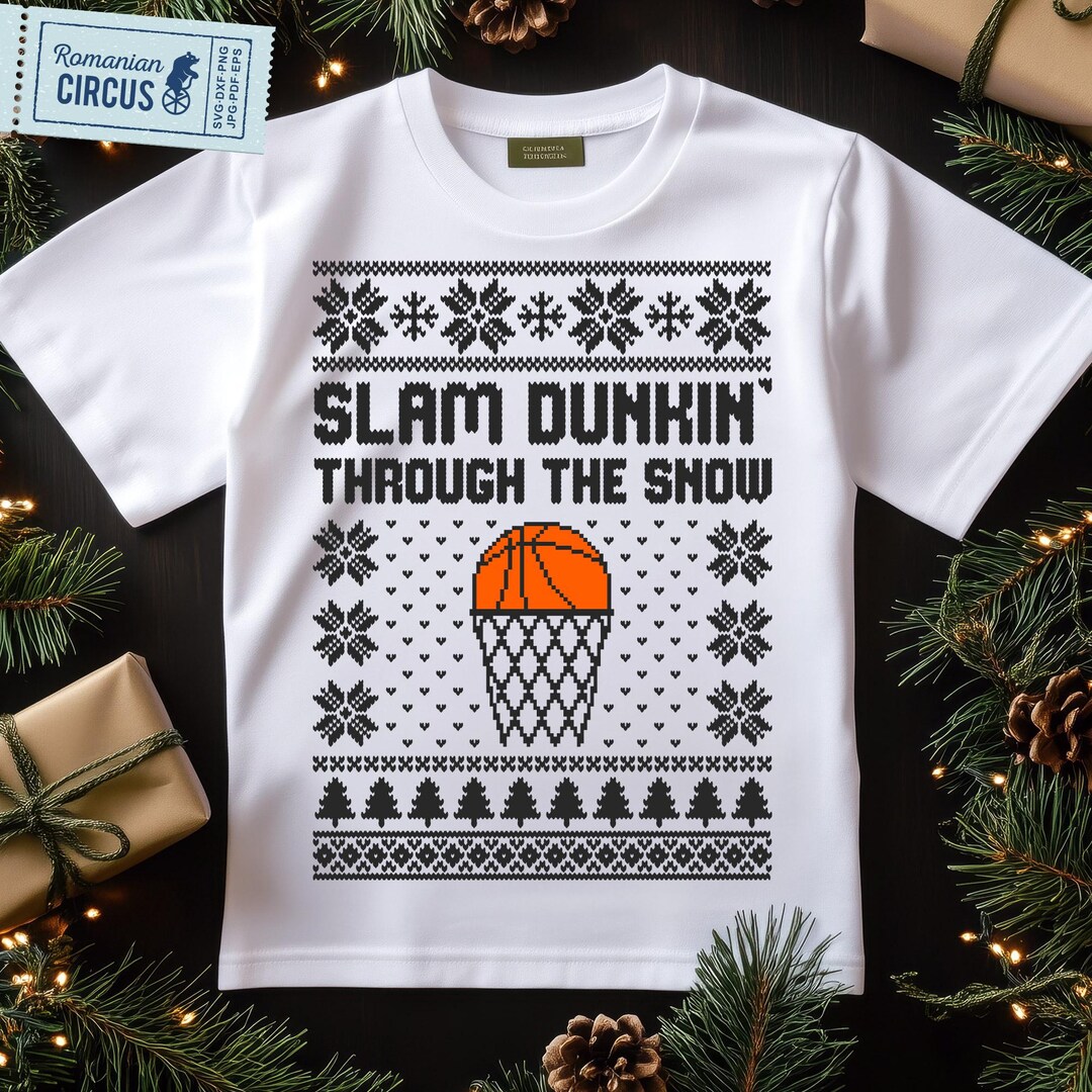 Slam Dunking Through the Snow Svg, Png, Basketball Ugly Christmas ...
