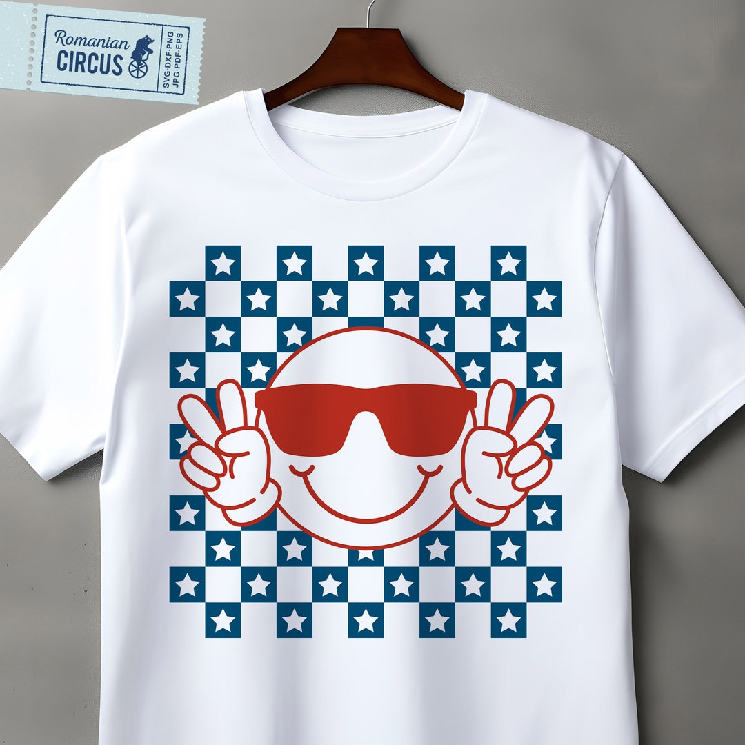 Smiley Face Peace Sign Svg, Png, Checker Board With Stars, 4th of July ...