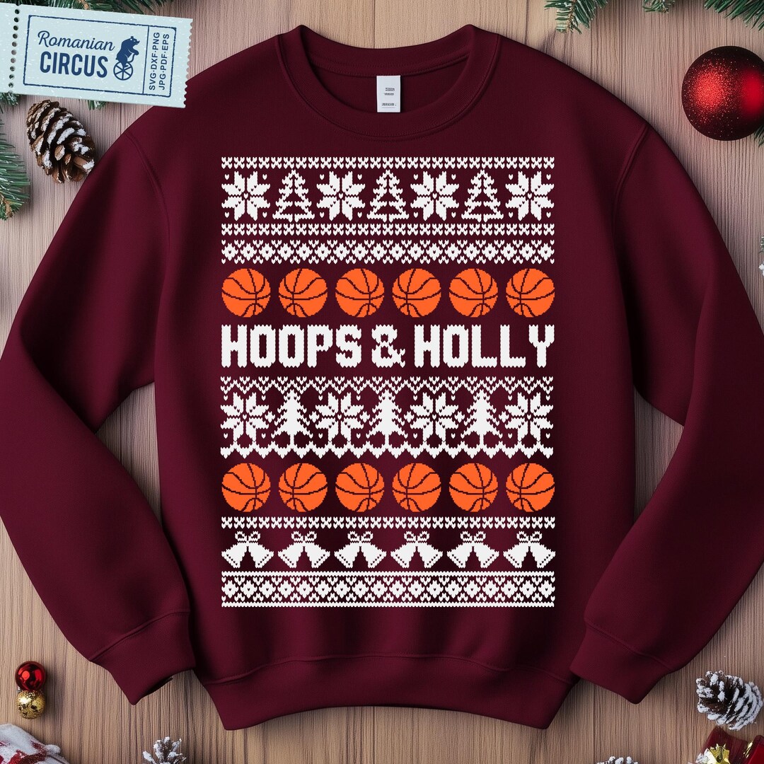 Hoops and Holly Svg, Png, Basketball Ugly Christmas Sweater Svg ...