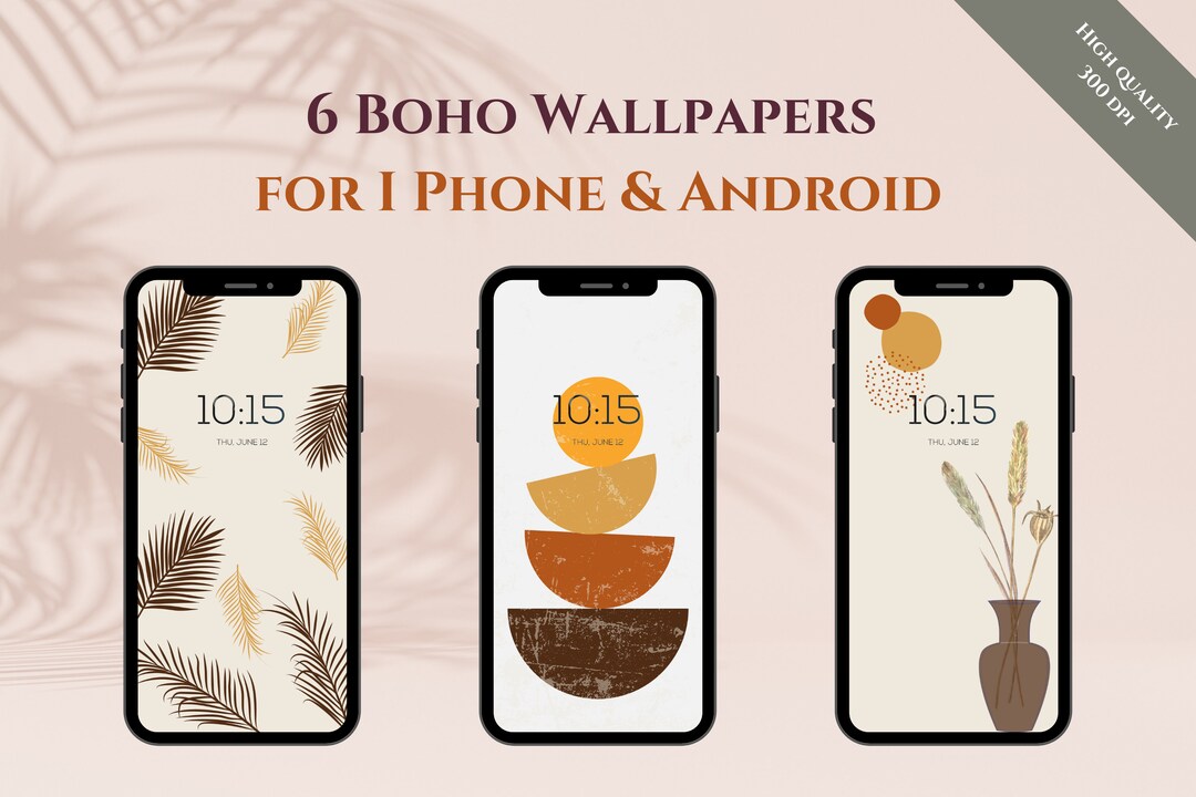 Boho iPhone Wallpapers Digital Download , Beige Brown Minimal Mobile ...