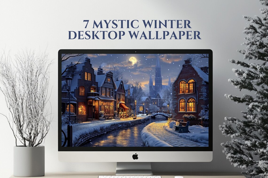 Digital Mystic Snow Village Wallpaper | Winter HD Background | Dark ...